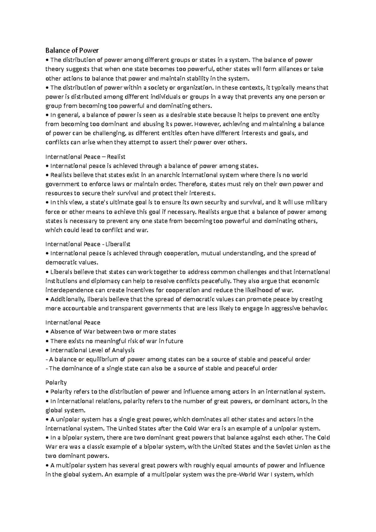 Balance of Power - Balance of Power The distribution of power among ...