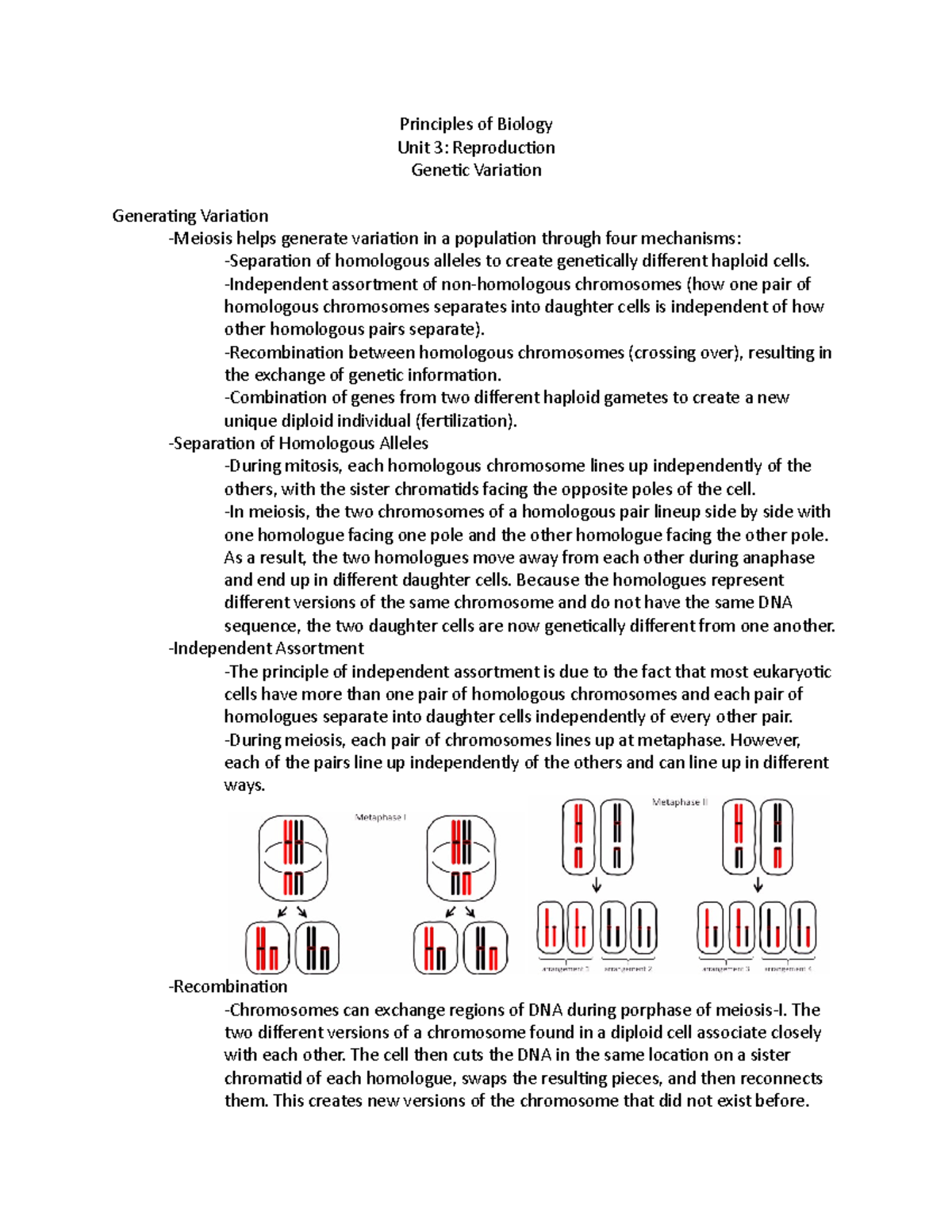 AP Bio Genetic Variation - Principles of Biology Unit 3: Reproduction ...