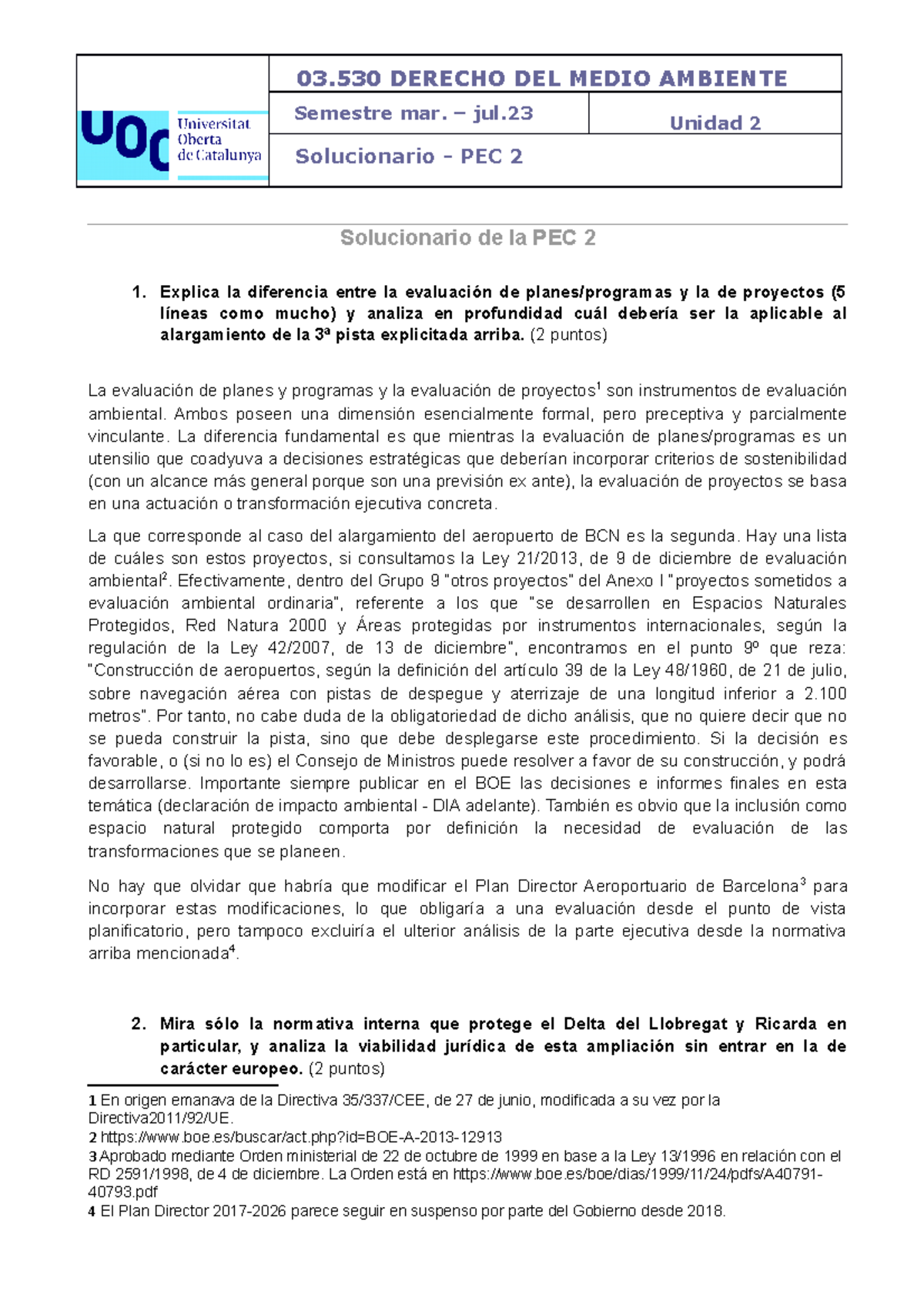 Solucion PEC 2 - 2022-2 - 03 DERECHO DEL MEDIO AMBIENTE Semestre mar. – jul Unidad 2 ...