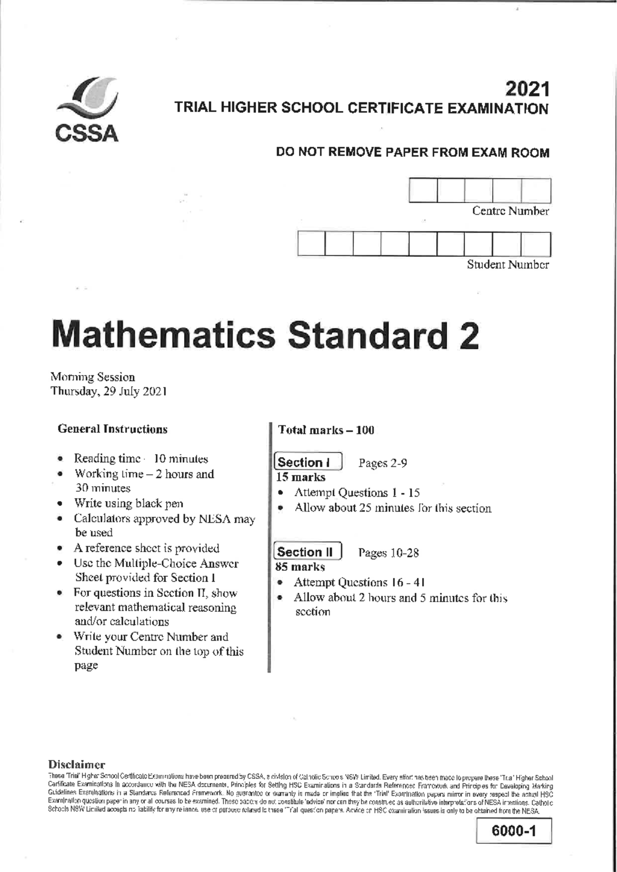 2021 - standard math paper cssa - 2021 TRIAL HIGHER SCHOOL CERTIFICATE ...