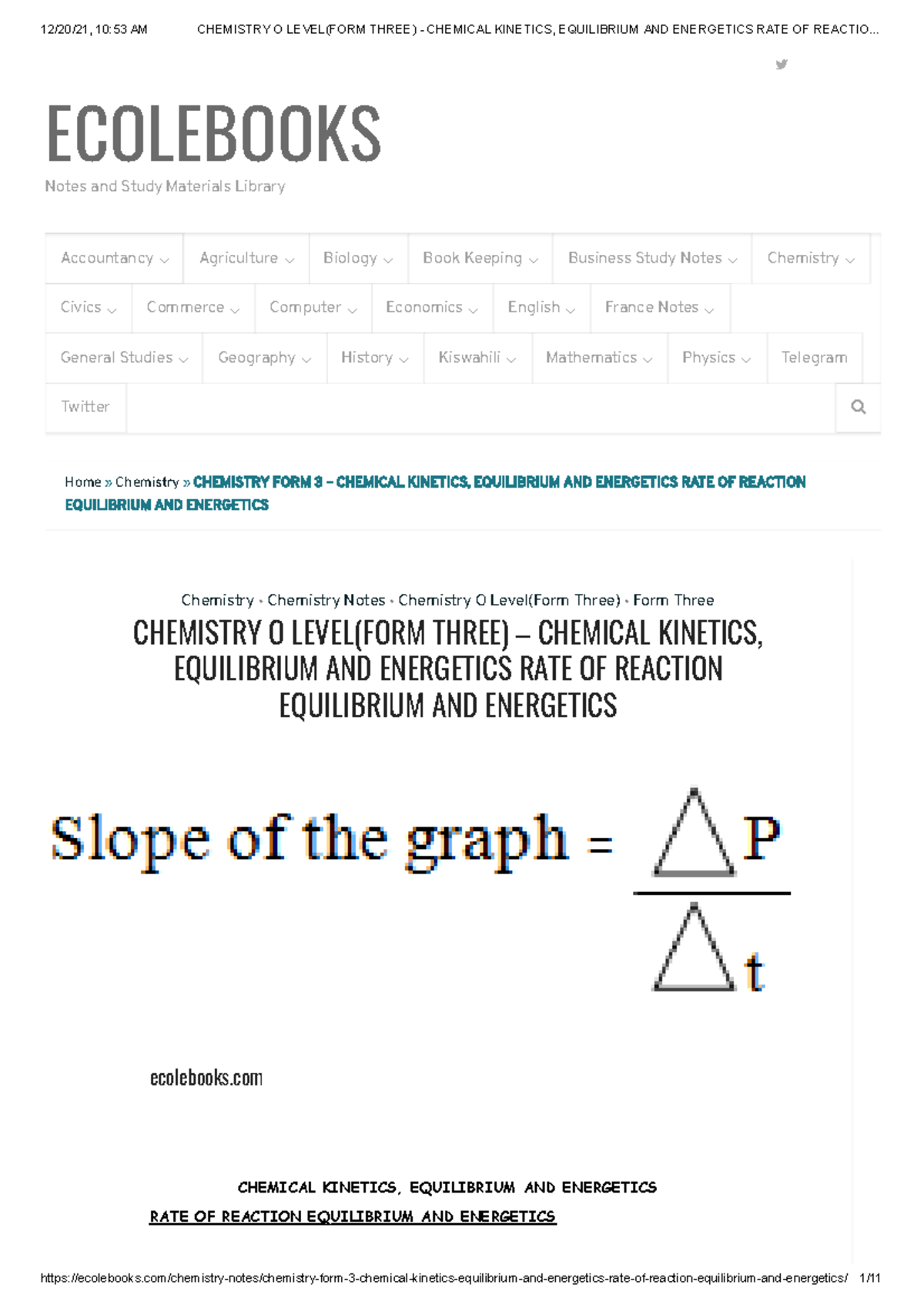 Chemical Kinetics, Equilibrium AND Energetics RATE OF Reaction ...