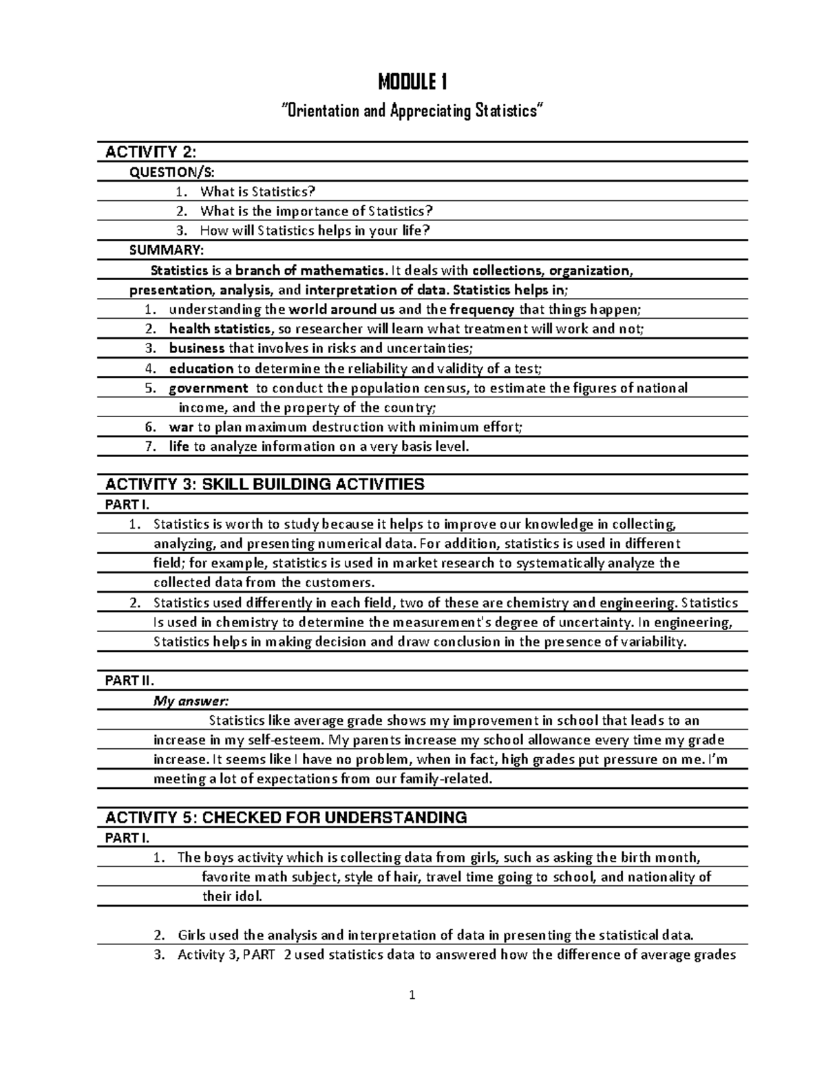 COR 006 Module 1 answer - MODULE 1 “Orientation and Appreciating ...