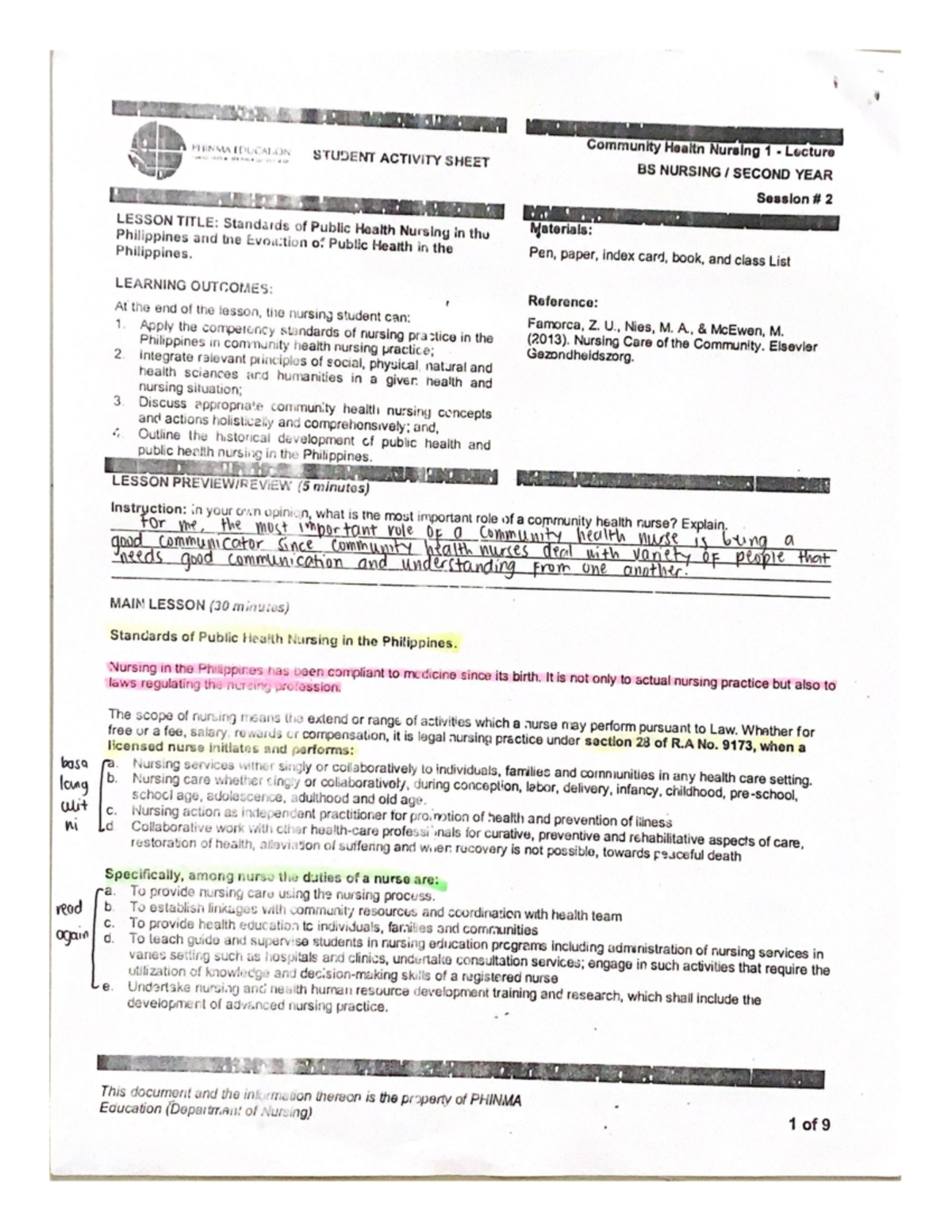 CHN SAS 2 - CHN Lecture - Studocu