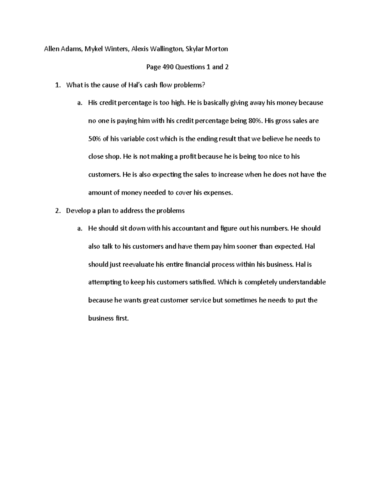 PAge 490 - questions we had to do; Mager - Allen Adams, Mykel Winters ...