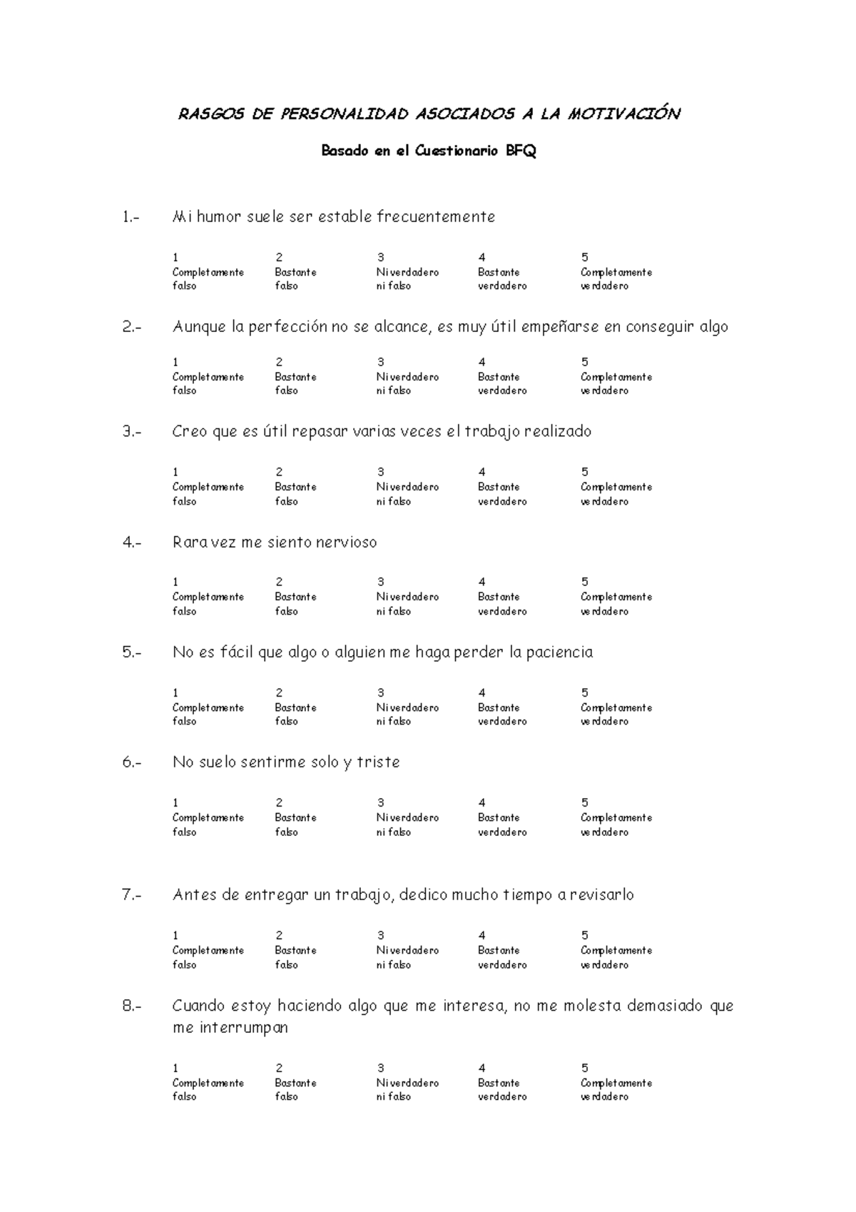 Test rasgos de la personalidad asociados a la motivación - RASGOS DE ...