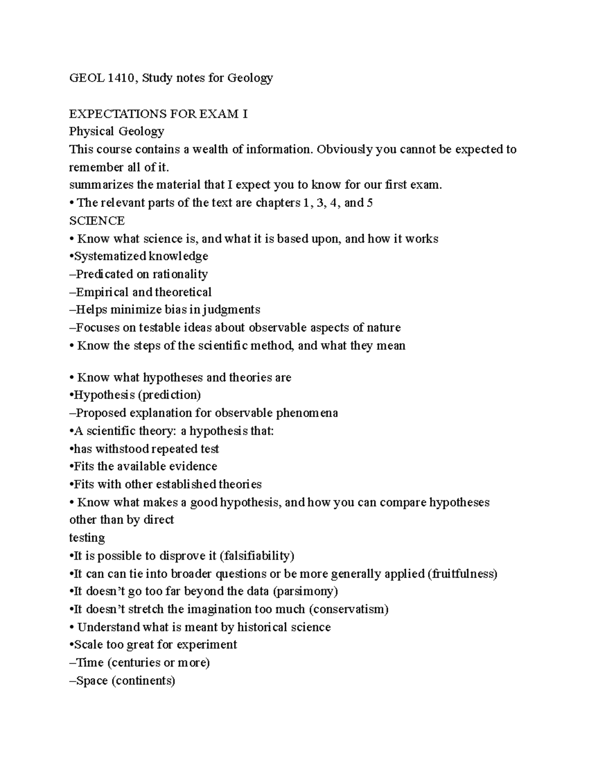 GEOL 1410, Study notes for Geology - GEOL 1410, Study notes for Geology ...