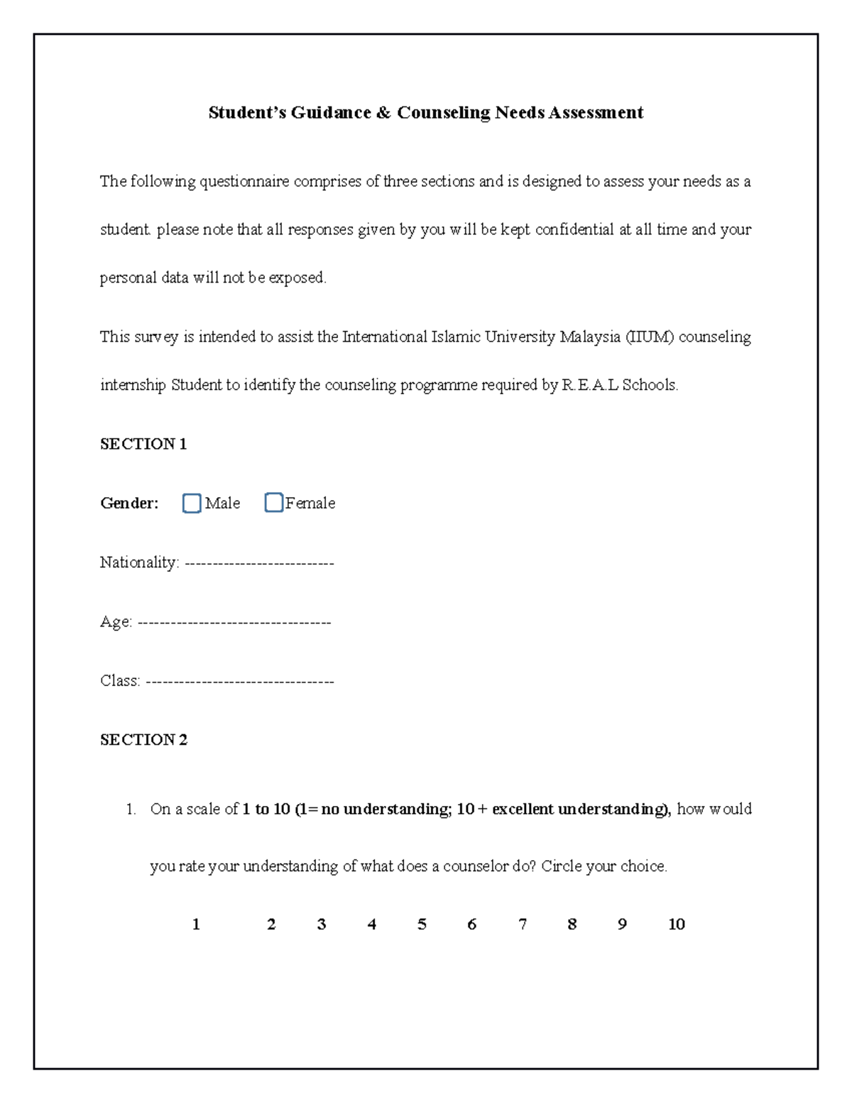 Nedd assessment survey - Student’s Guidance & Counseling Needs ...