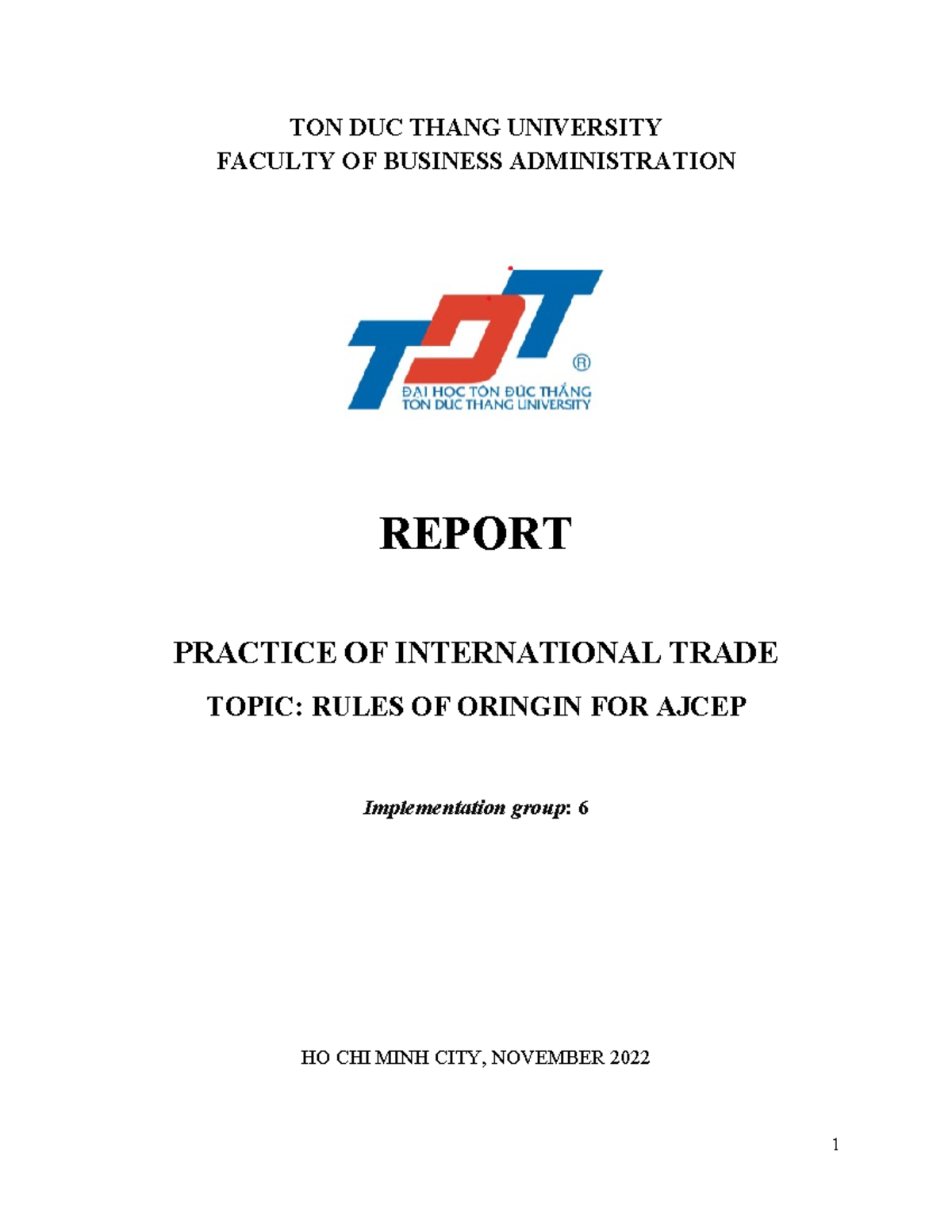 Report Rules Of Origin for Ajcep - Group 6 - TON DUC THANG UNIVERSITY ...