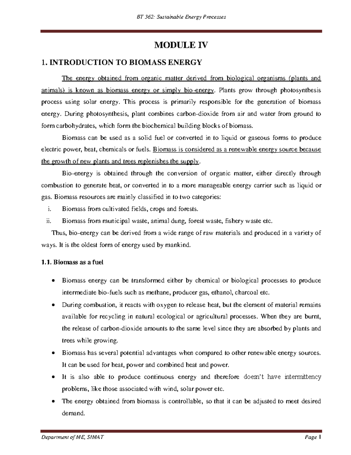 Introduction of Biomass energy - MODULE IV 1. INTRODUCTION TO BIOMASS ...