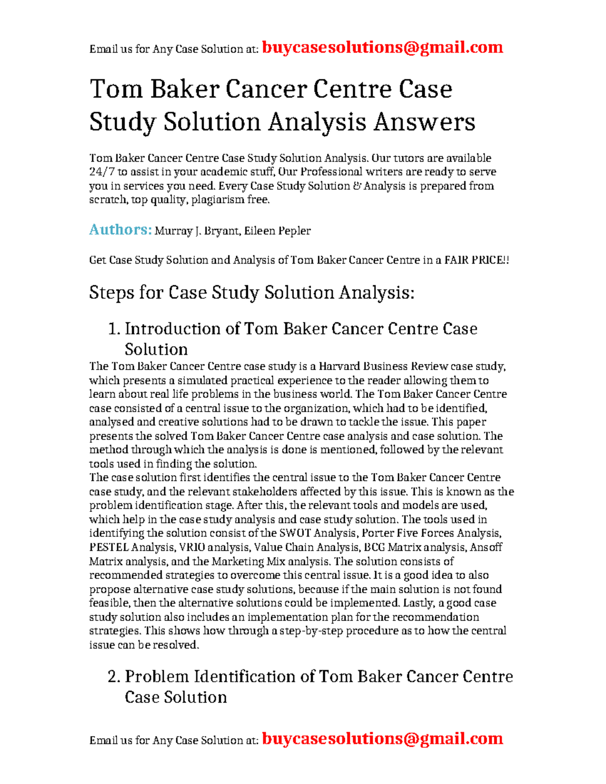 Case Solution Tom Baker Cancer Centre - Tom Baker Cancer Centre Case ...