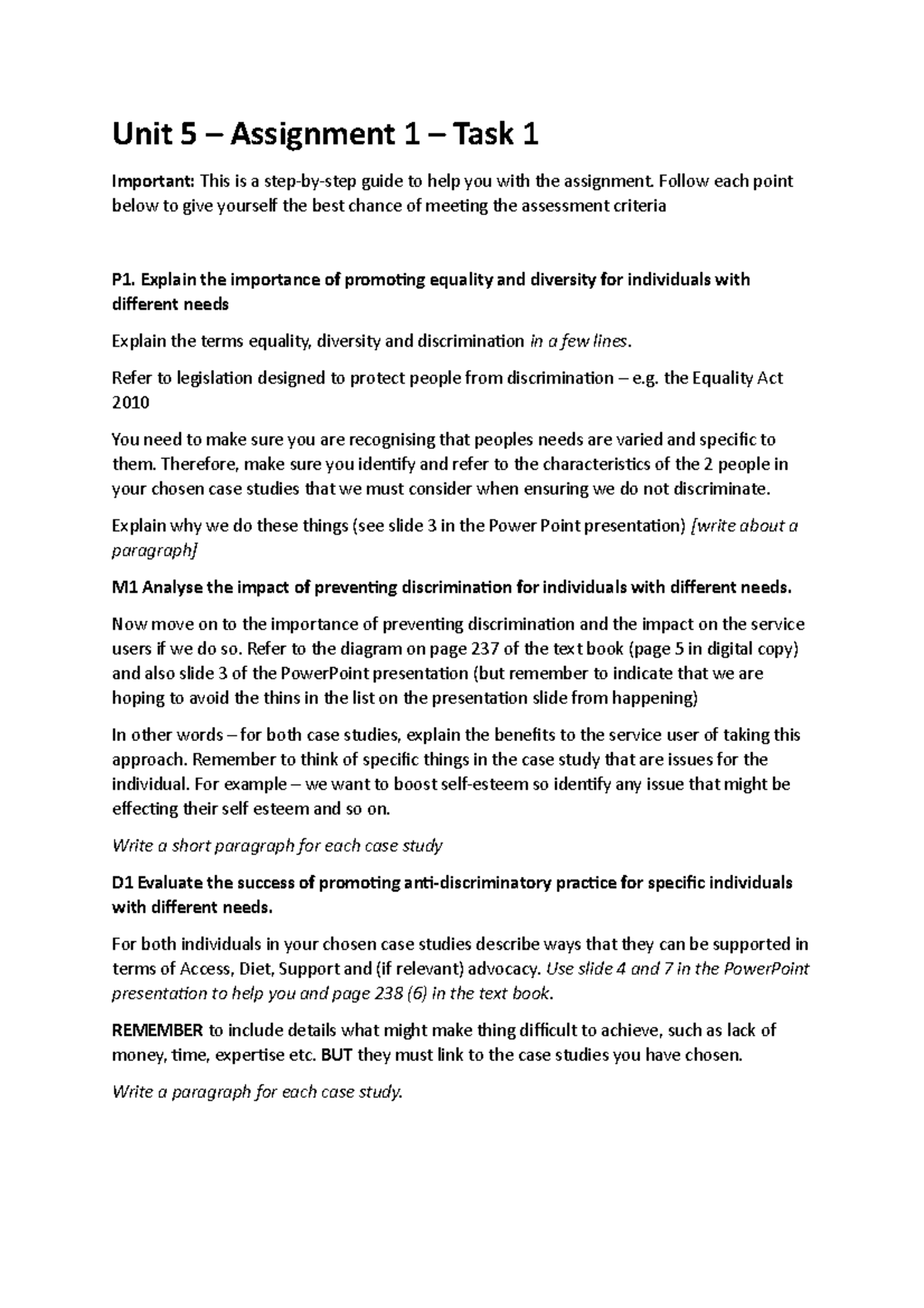 Assignment 1 Learning Aim A Guidance - Unit 5 – Assignment 1 – Task 1 Important: This is a - Studocu