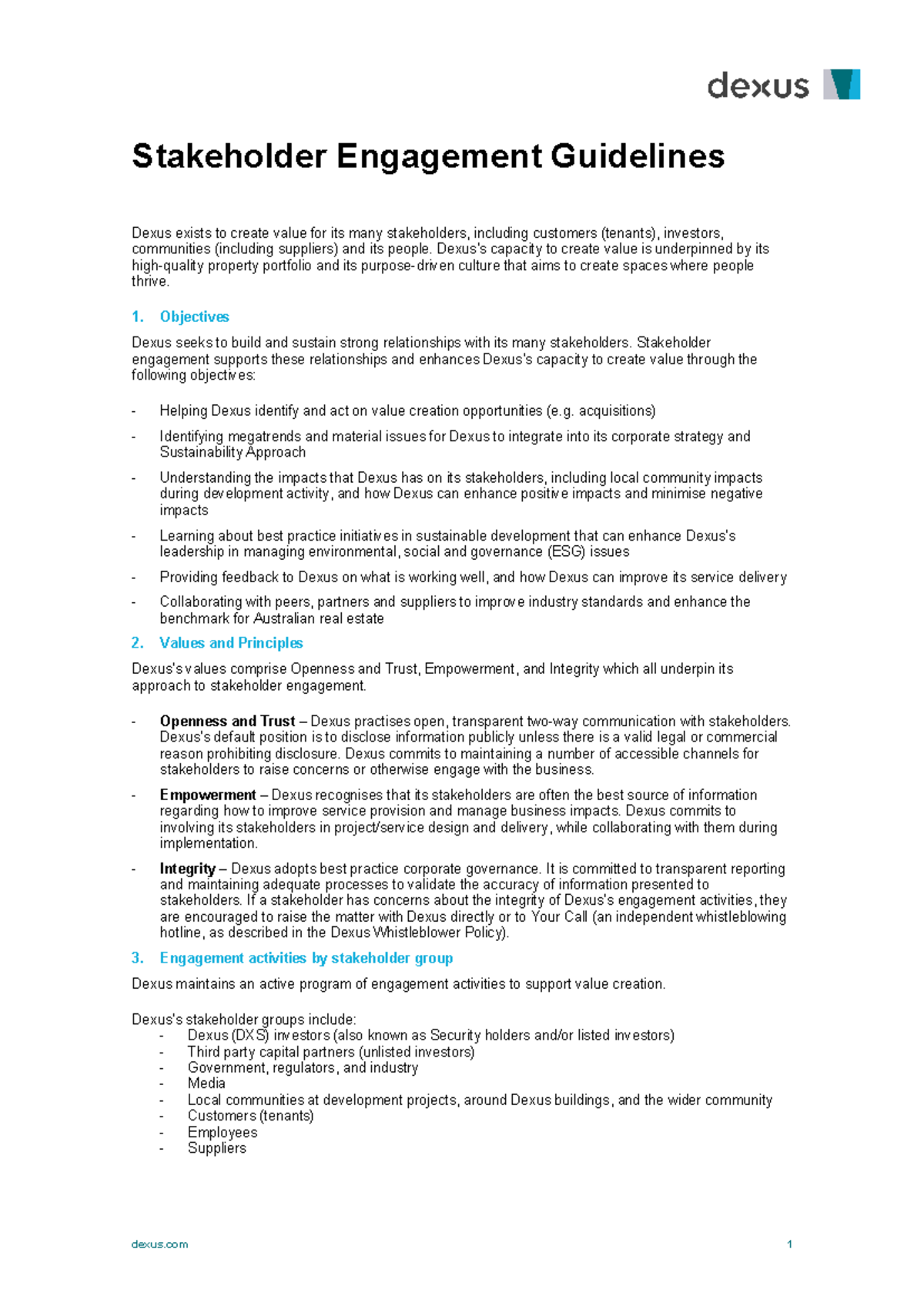 Dexus Stakeholder Engagement Guidelines June 2021 - Stakeholder ...
