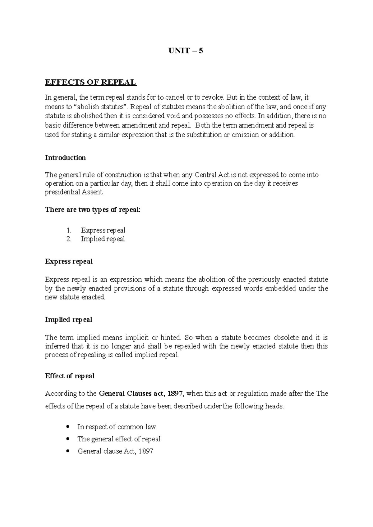 UNIT 5 IOS - UNIT – 5 EFFECTS OF REPEAL - Studocu
