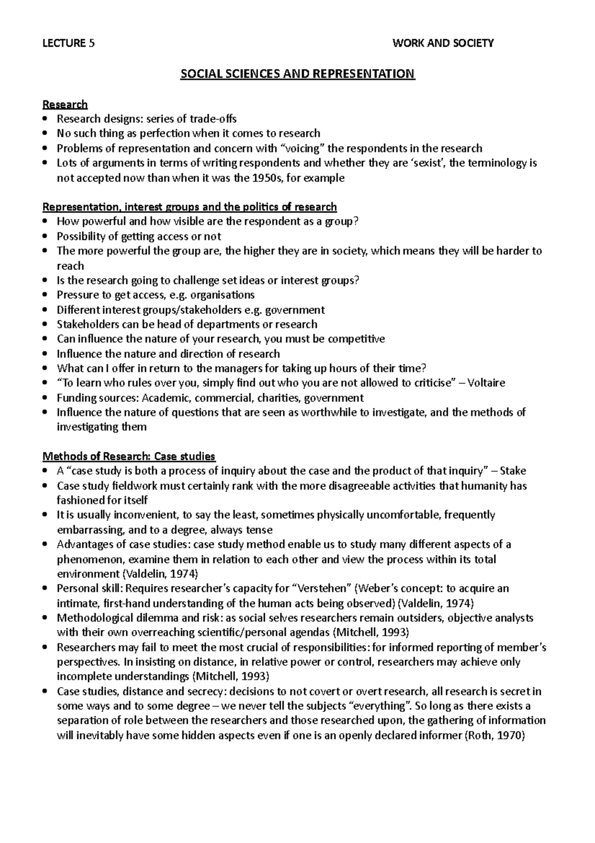 L5 - Social sciences, Representation and Ethics - LECTURE 5 WORK AND ...