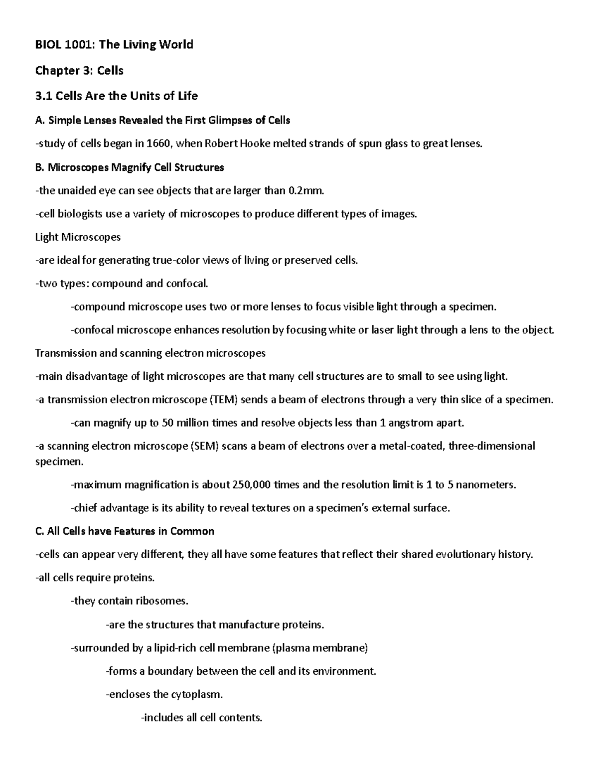 Chapter 3 Notes - Living World - BIOL 1001: The Living World Chapter 3 ...