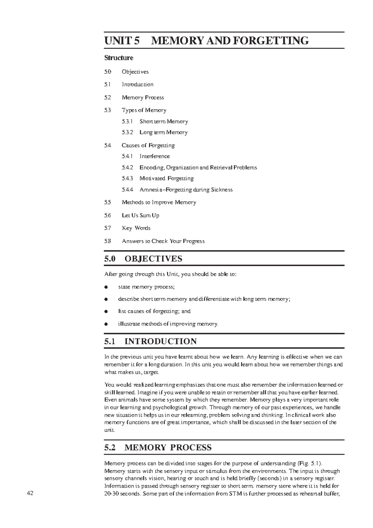 Memory AND Forgetting - UNIT 5 MEMORY AND FORGETTING Structure 5 Objectives 5 Introduction 5 ...