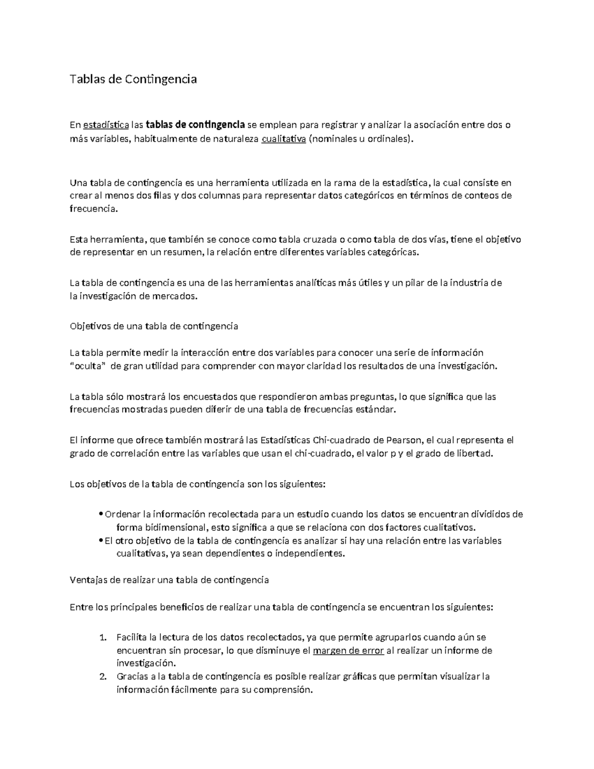 Tablas de contingencias ejercicios - Tablas de Contingencia En estadística las tablas de - Studocu