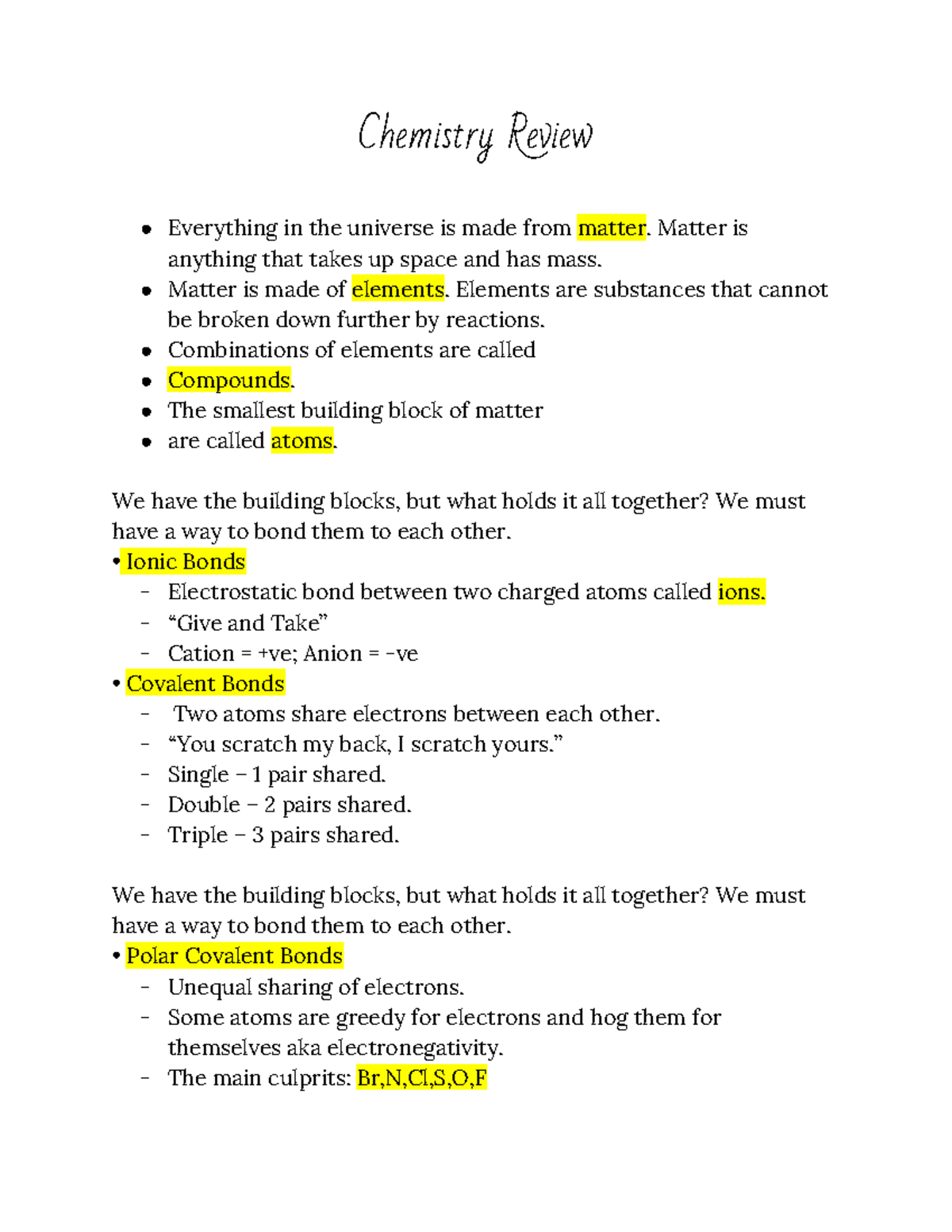 Chemistry Review - Chemistry Review Everything in the universe is made ...