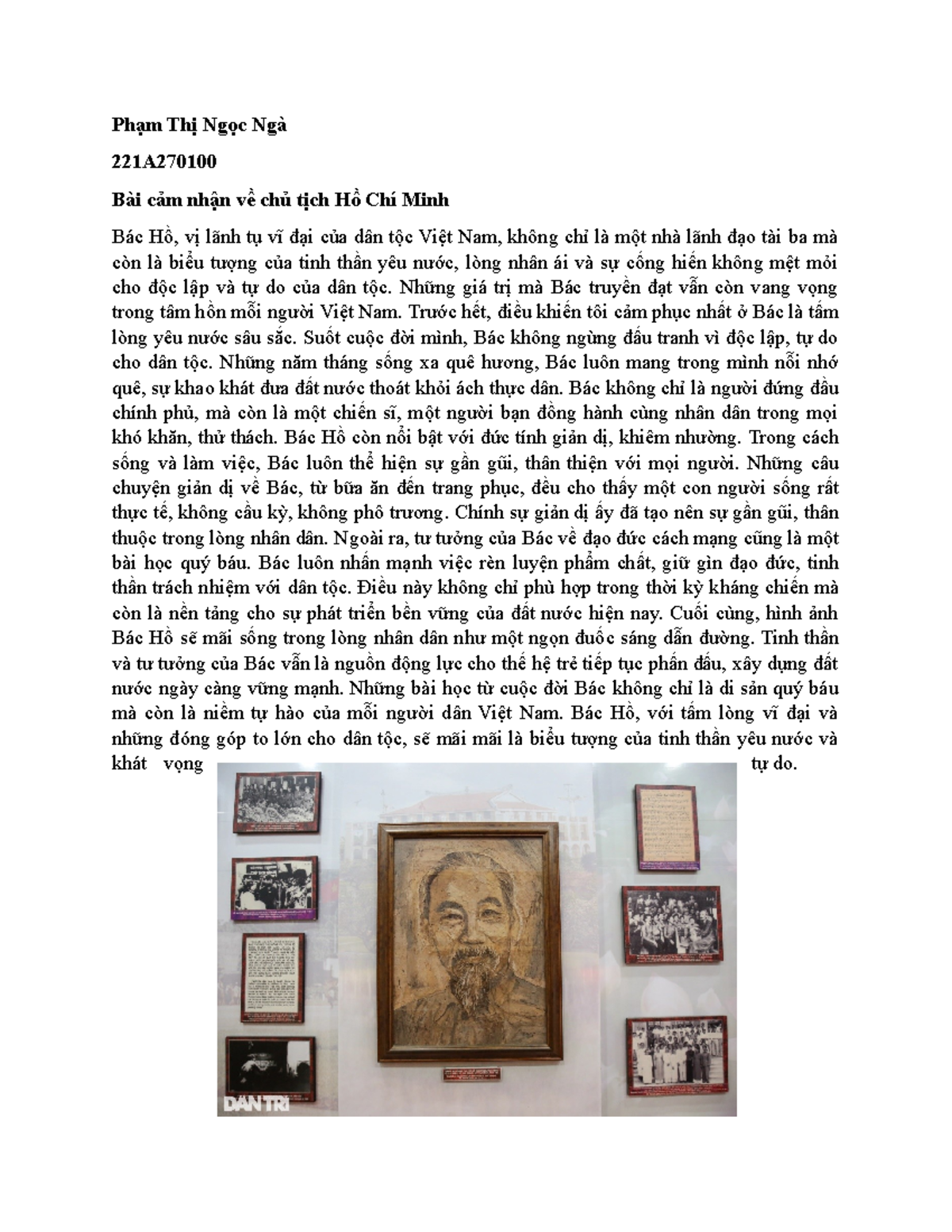 TRƯỜNG ĐẠI HỌC VĂN HIẾN - BTVN TTHCM - Phạm Thị Ngọc Ngà 221A Bài cảm nhận về chủ tịch Hồ Chí ...