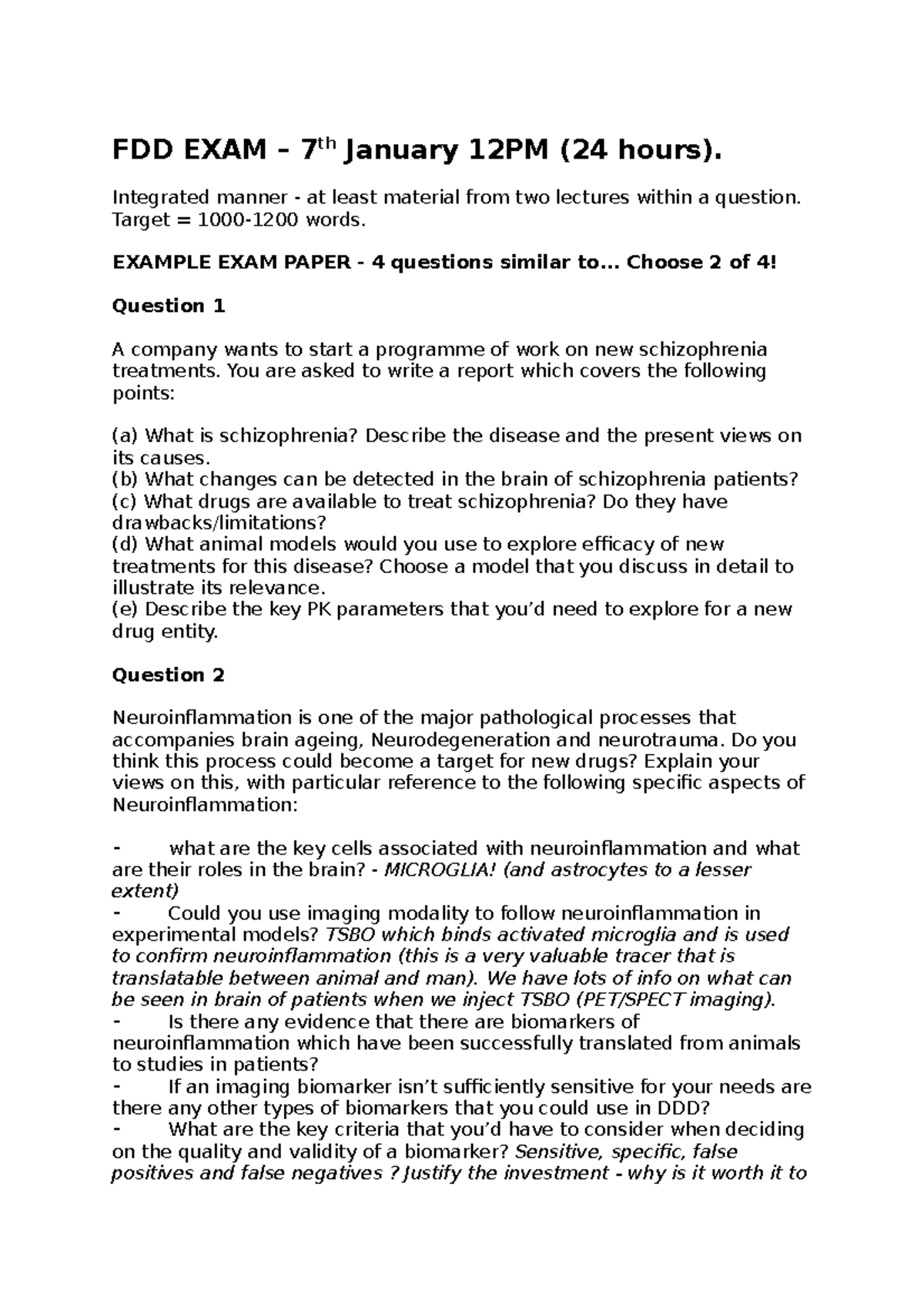 FDD EXAM outline 2020 - FDD EXAM – 7th January 12PM (24 hours ...