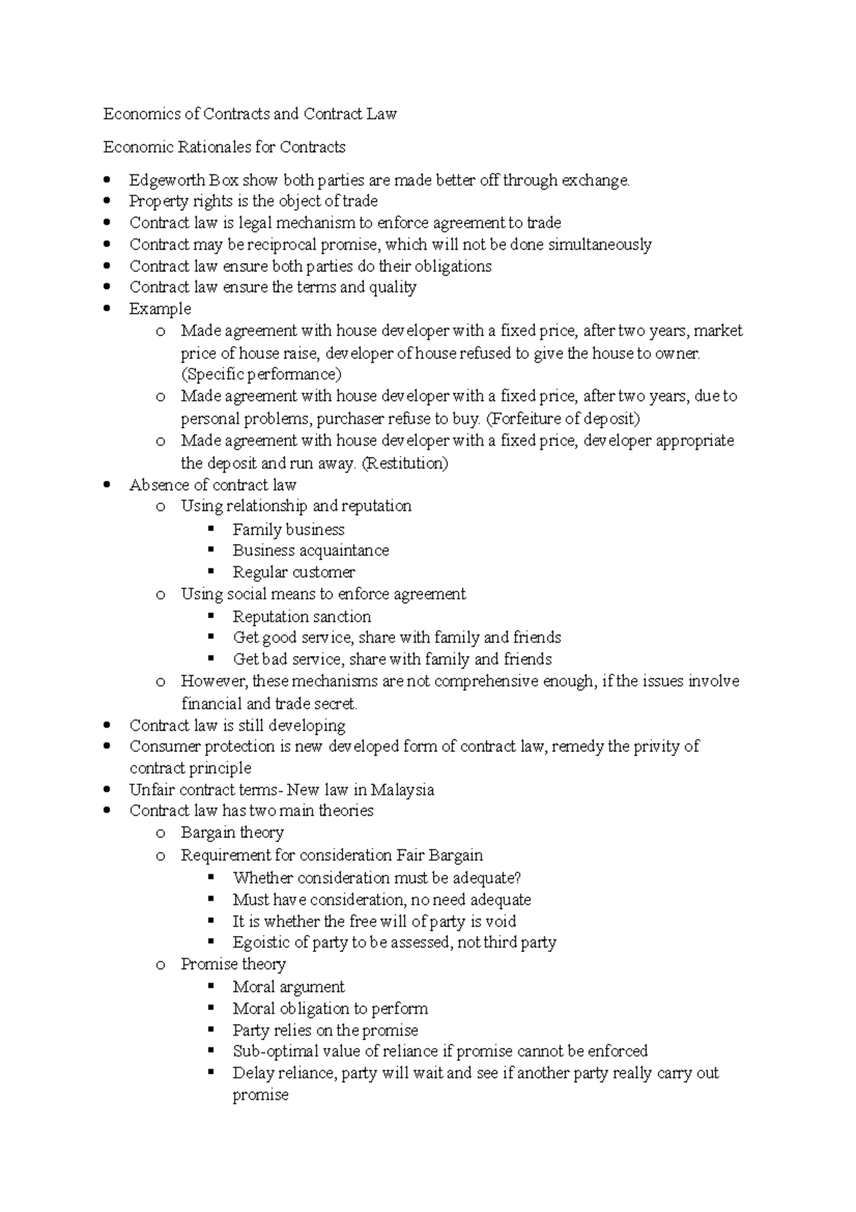 Economics of Contracts and Contract Law ...
