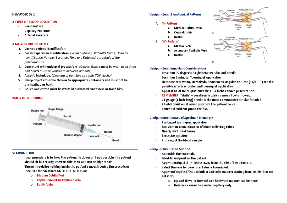 HEMA LAB - Blood Specimen Collection - HEMATOLOGY 1 3 TYPES OF BLOOD ...