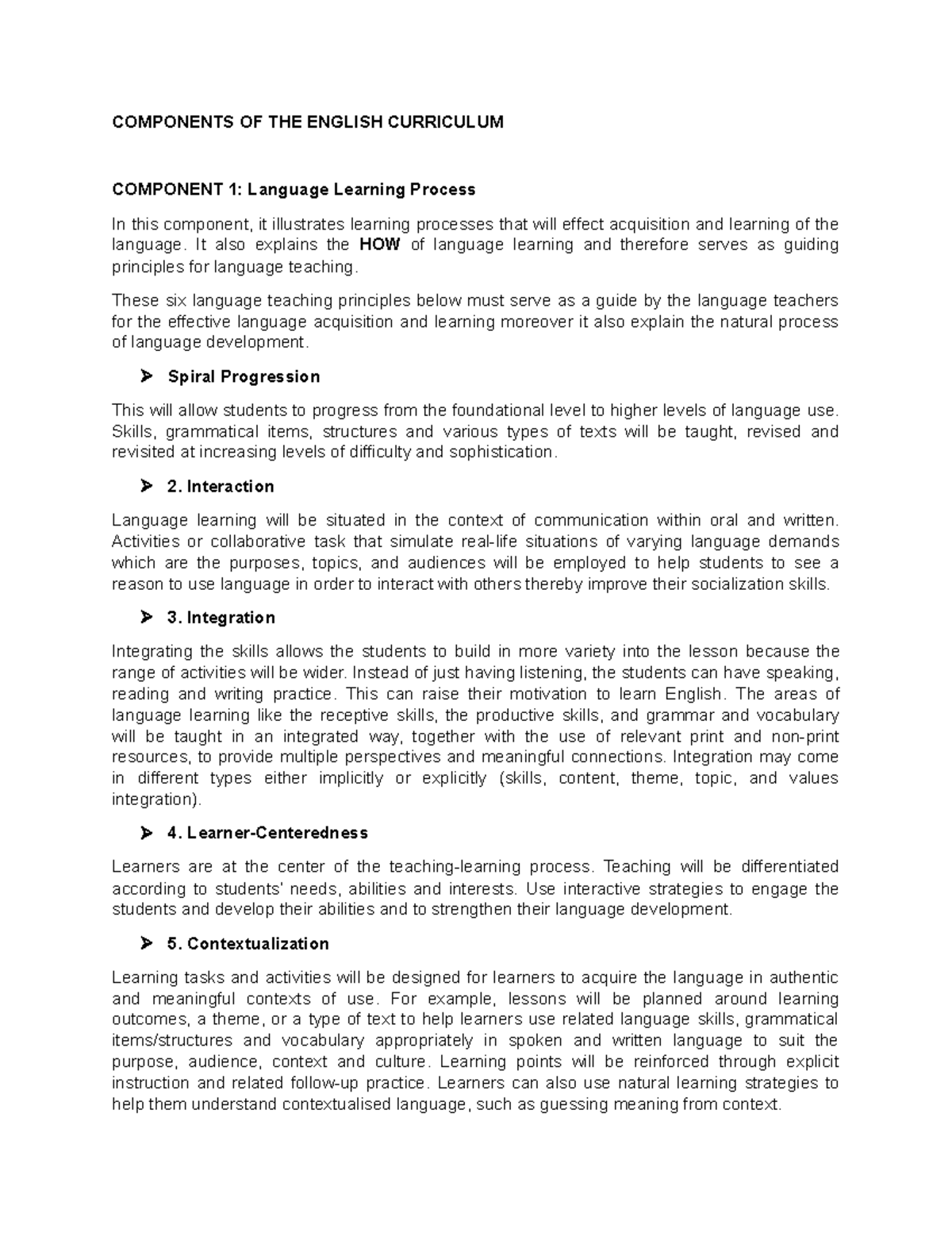 Components OF English Curriculum - COMPONENTS OF THE ENGLISH CURRICULUM ...