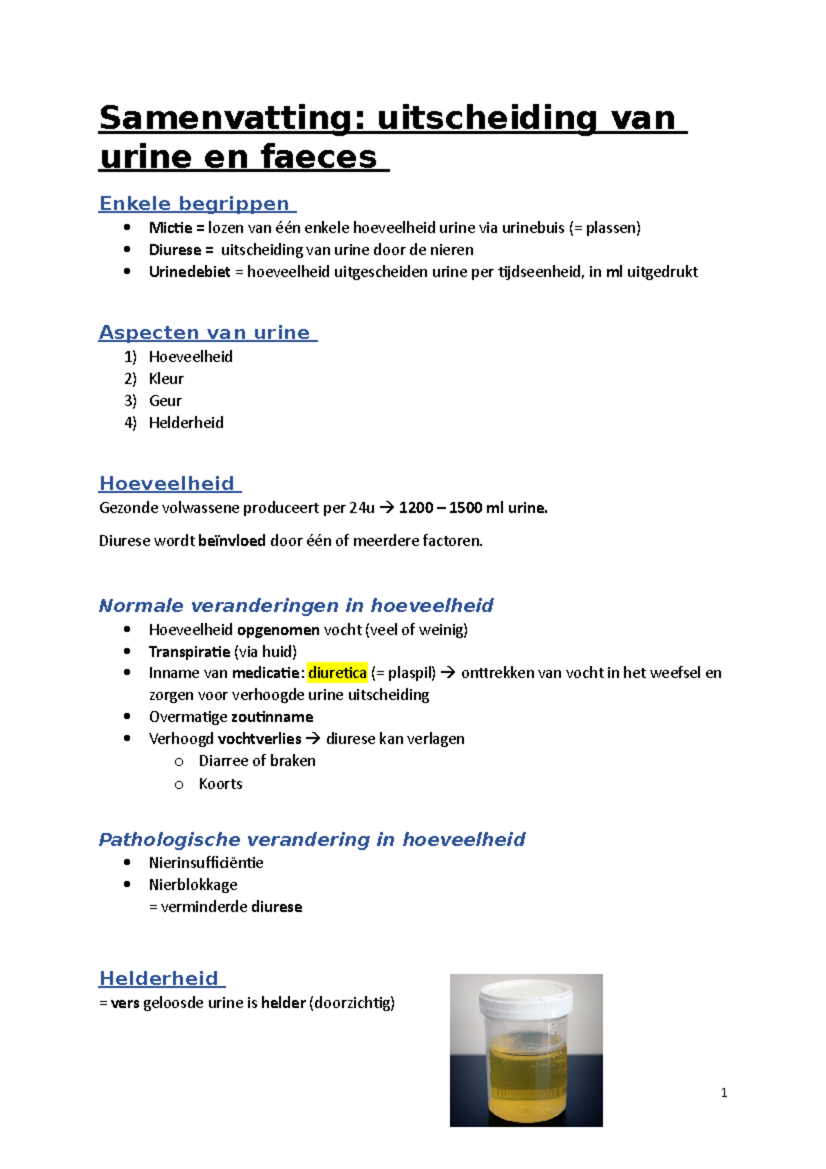 Samenvatting - Uitscheiding van urine en faeces - Samenvatting ...