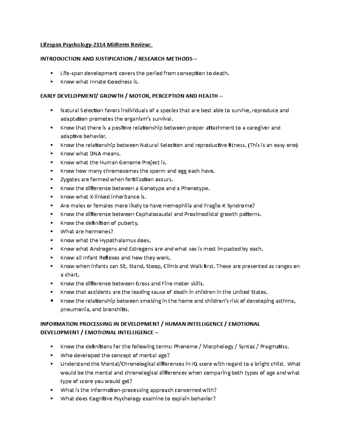 PSYC-2314-Midterm Review - Lifespan Psychology-2314 Midterm Review ...