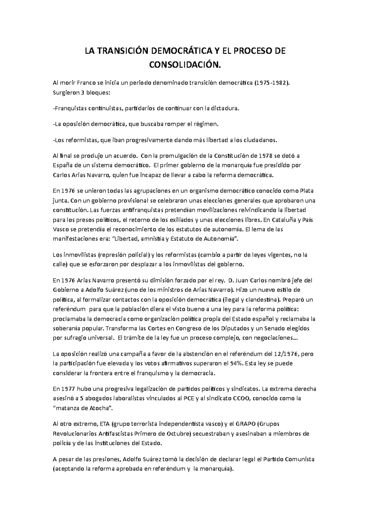 LA Transición Democrática Y EL Proceso DE Consolidación - LA TRANSICIÓN ...