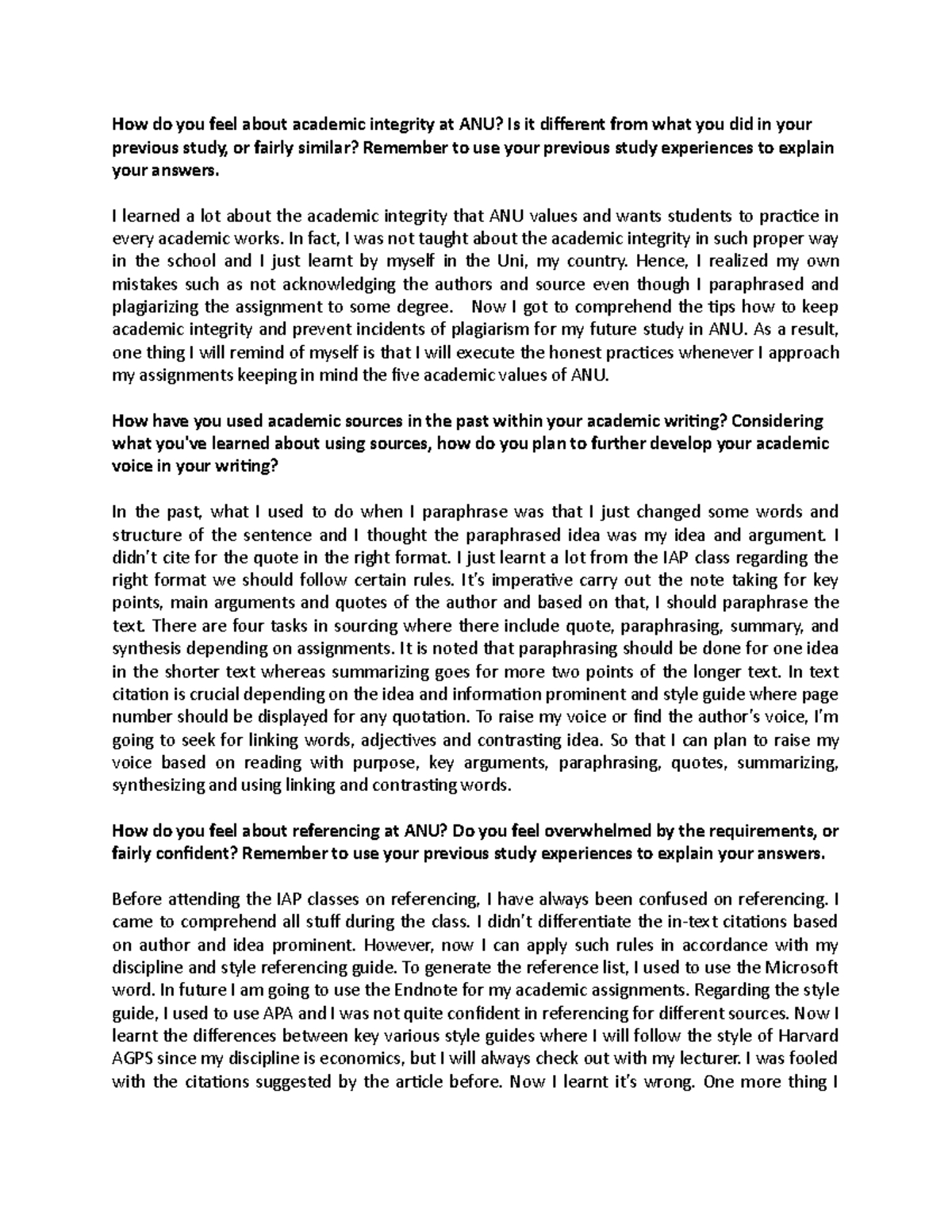 Reflection essays 2nd time - How do you feel about academic integrity ...
