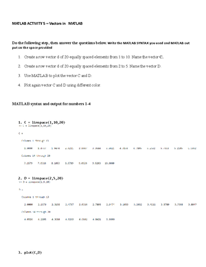 Matlab Activity (Determinants of Matrices) - Fundamentals Of Matlab Programming - TIP - Studocu