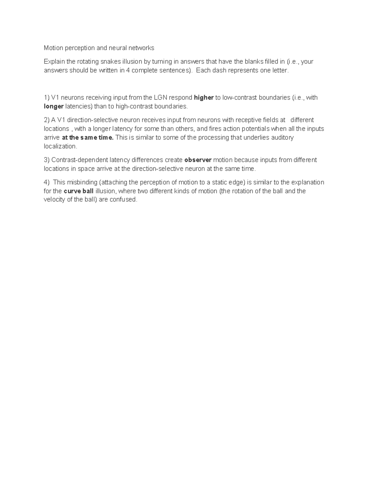 Week 14 H - Homework assignment. - Motion perception and neural ...