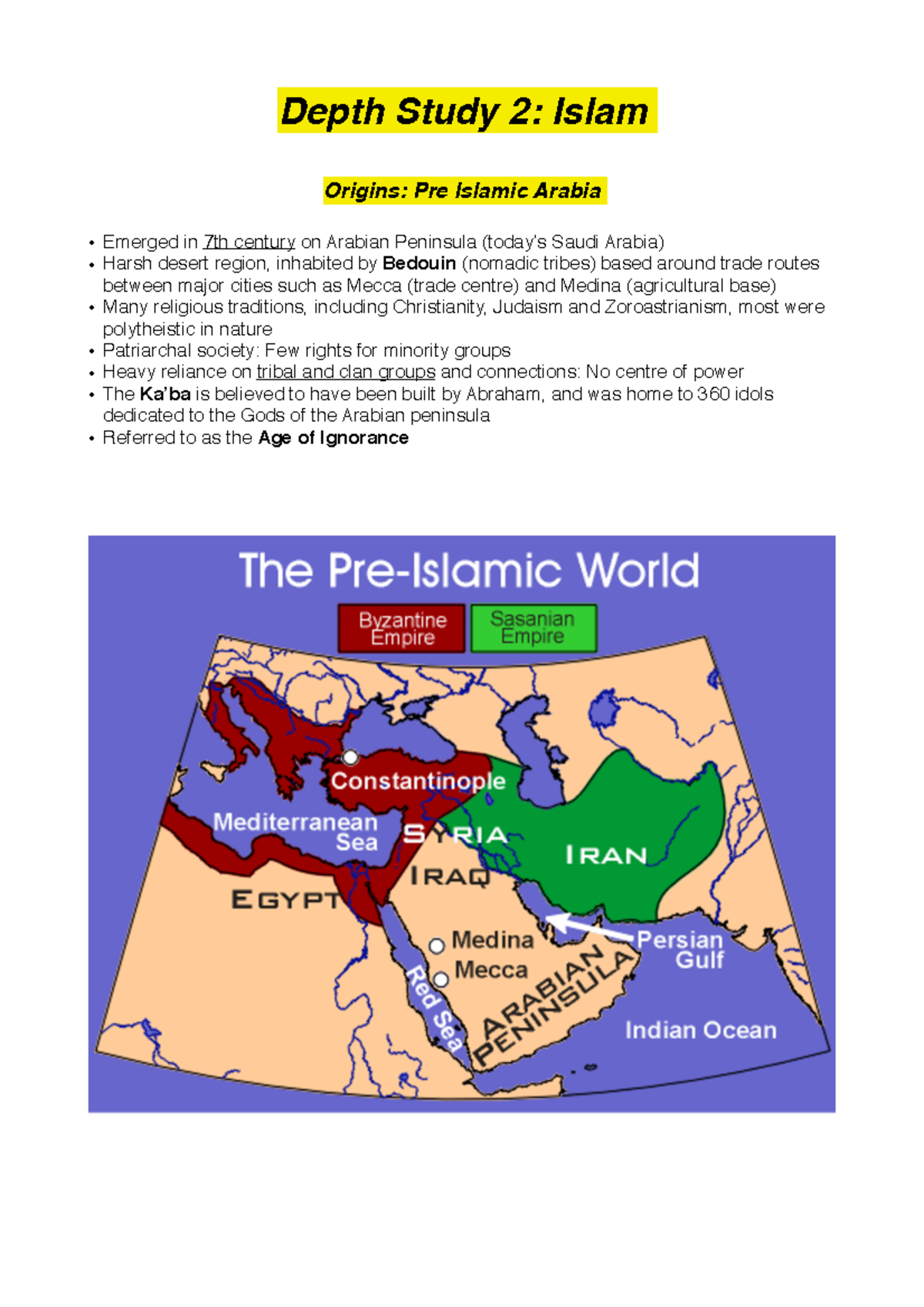 sor1 Islam Notes.... - Depth Study 2: Islam Origins: Pre Islamic Arabia ...