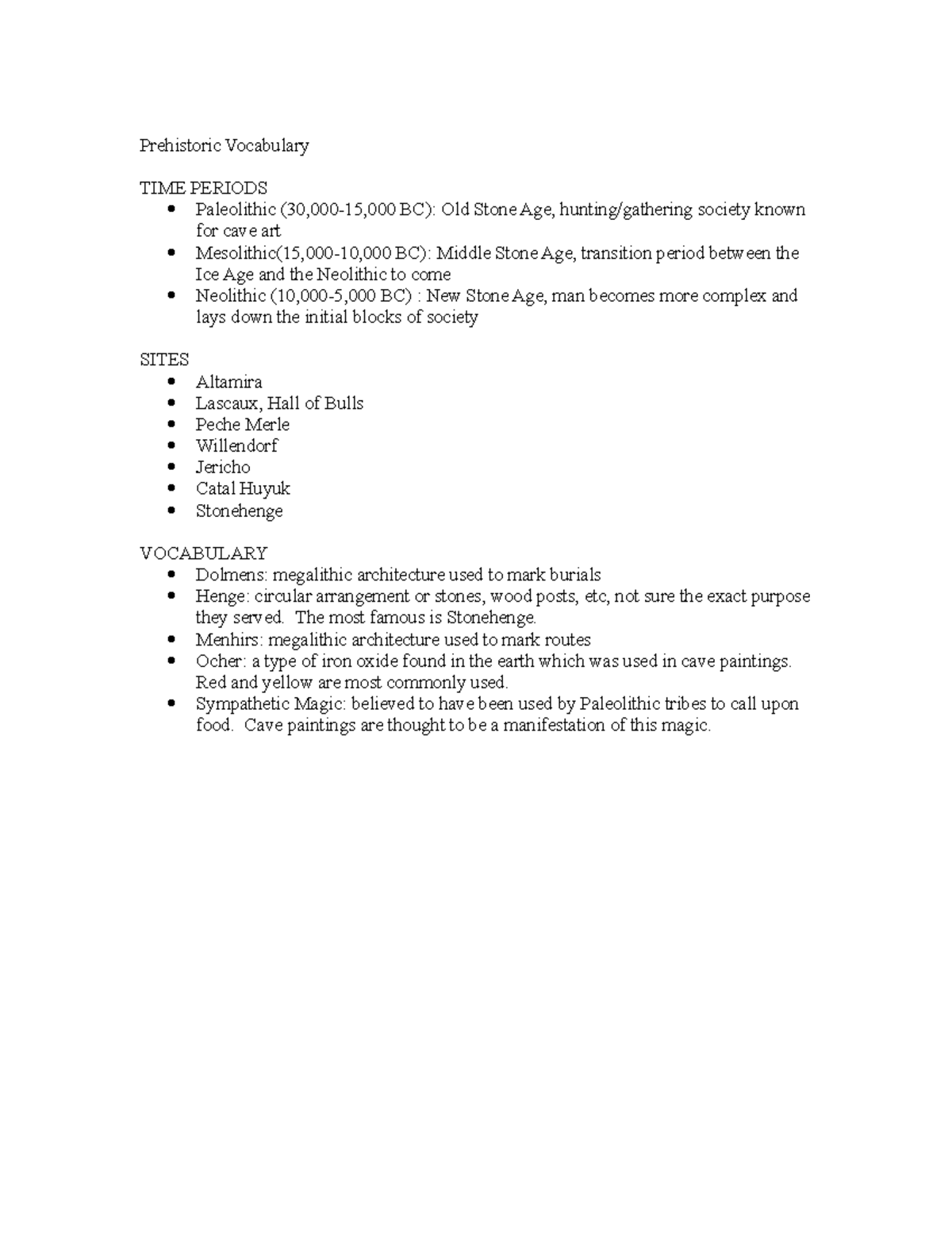 Prehistoric Vocab - Prehistoric Vocabulary TIME PERIODS Paleolithic ...