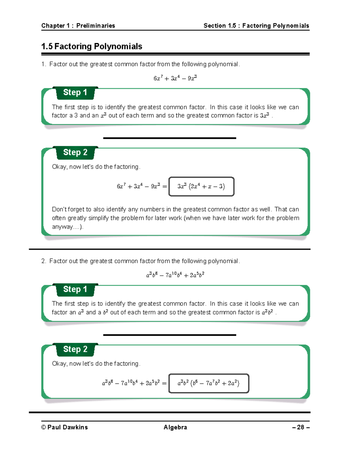 Factoring Polynomials - 1 Factoring Polynomials Factor out the greatest ...