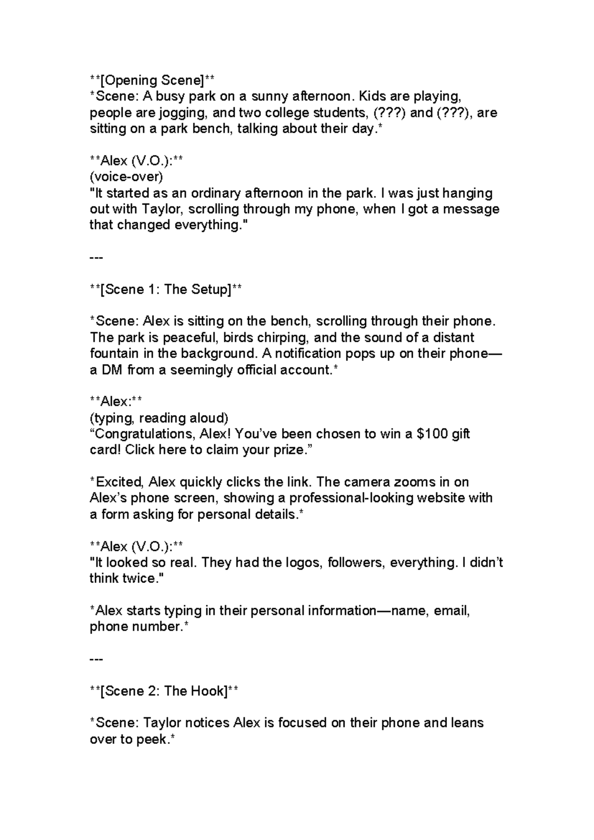 Roleplay-script - hshshshsshs - [Opening Scene] Scene: A busy park on a ...