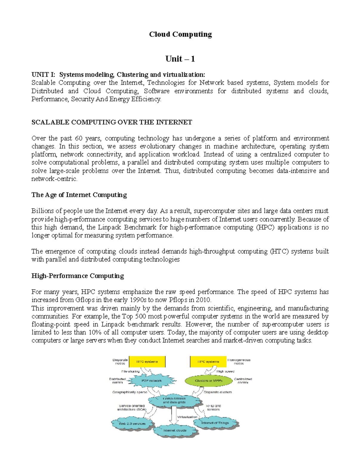 UNIT-1 Cloud - Cloud Computing Unit – 1 UNIT I: Systems modeling ...