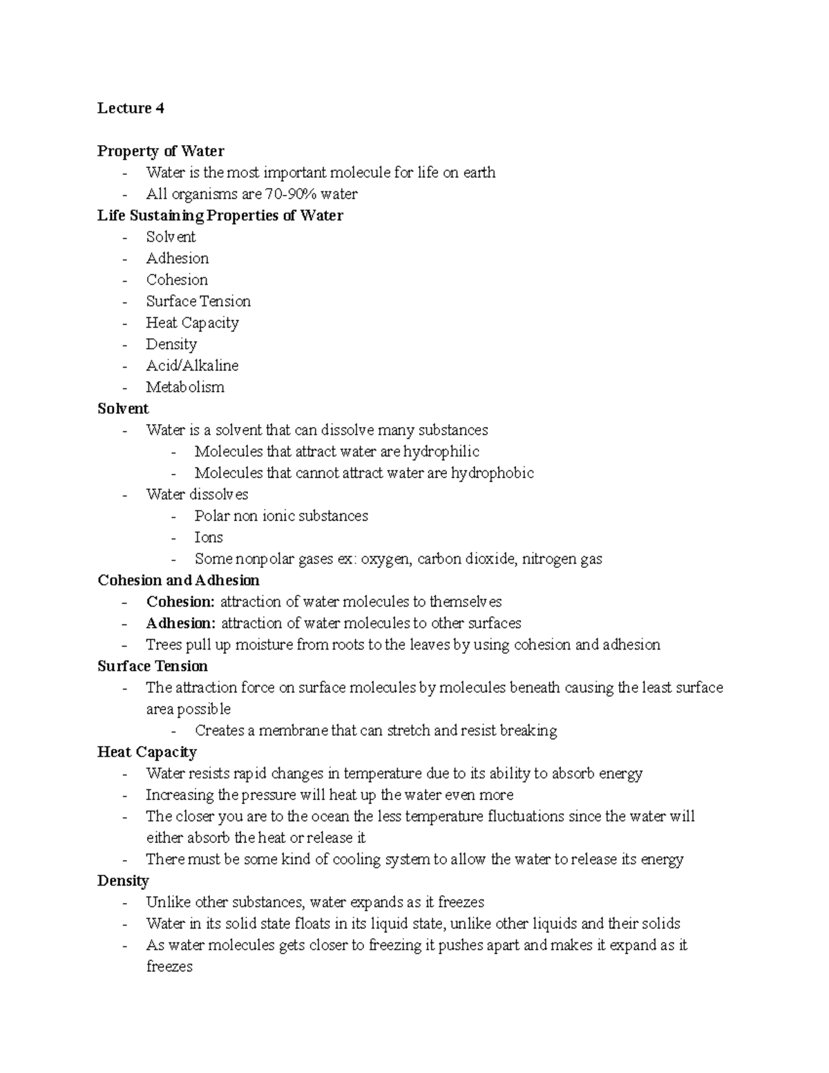 Property of Water - Lecture notes 4 - Lecture 4 Property of Water ...