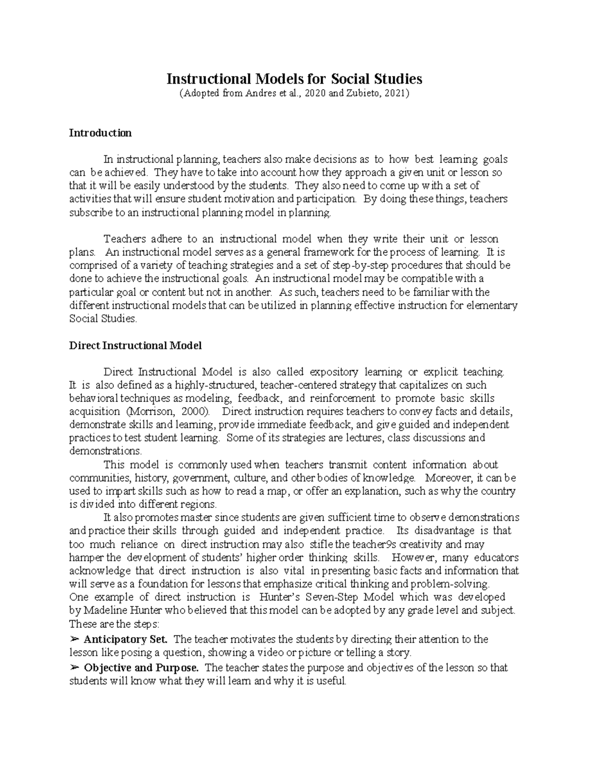 Instructional Models for Social Studies - Instructional Models for ...