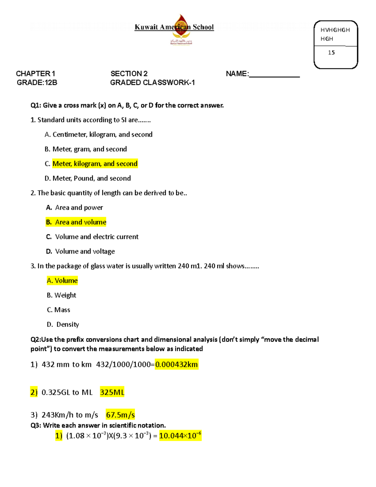 Gr12-B-PHY-Graded-CW-1 - ANS - CHAPTER 1 SECTION 2 NAME ...