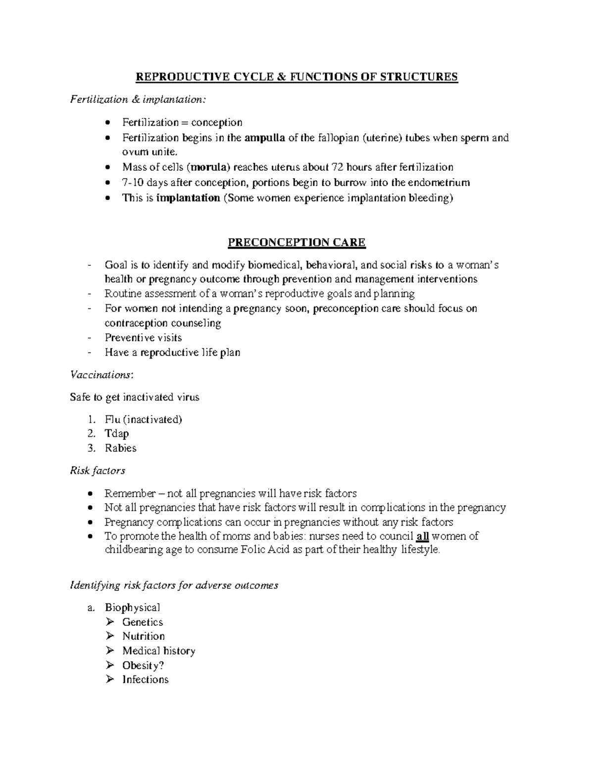 maternity notes - REPRODUCTIVE CYCLE & FUNCTIONS OF STRUCTURES ...