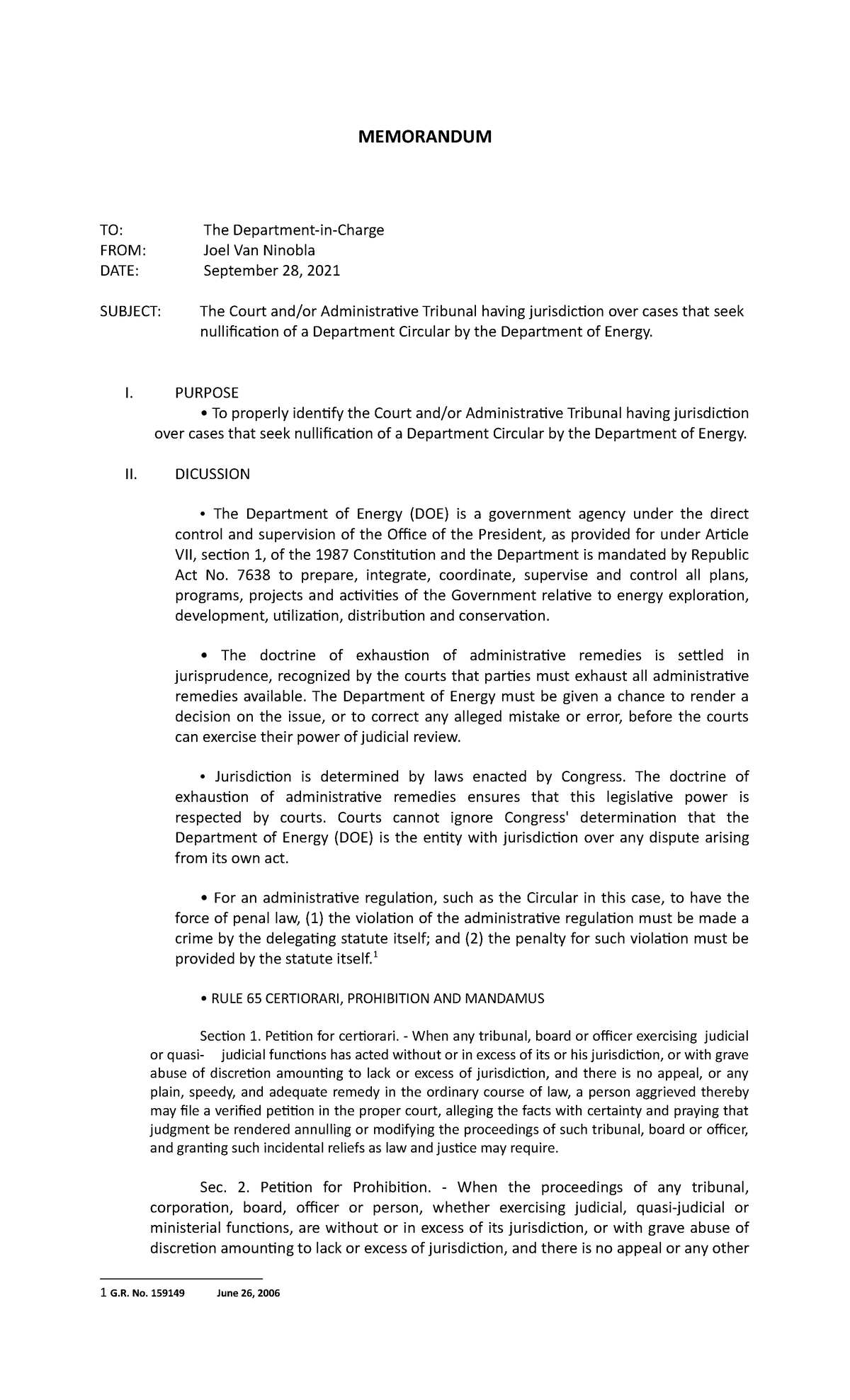 Memorandum document reviewer for students - MEMORANDUM TO: The ...