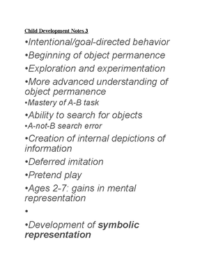 Child Development Notes 3 - Insecure attachment •What behaviors did you ...