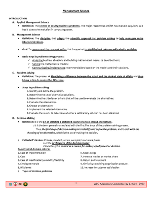 Assignment 1 - Individual WORK - MADELLA B. ZAMORA AUGUST 29, CA5103 MANAGEMENT SCIENCE ...