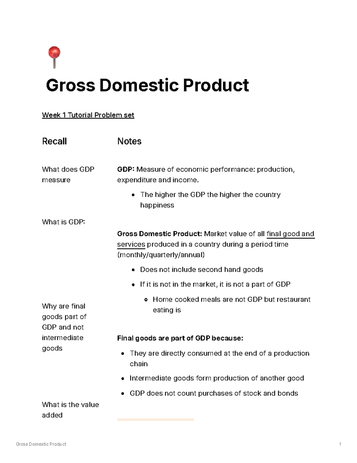 Ecf1200 Week 1 Gdp Tutorial Problem Set Notes 📍 Gross Domestic Product Week 1 Tutorial