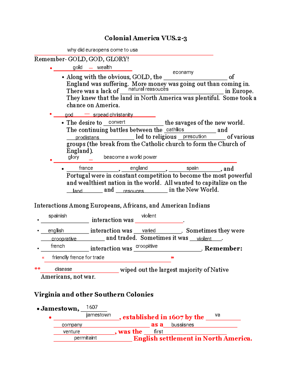 STU-Cameron Eppler - Colonial America Guided Notes - Colonial America ...