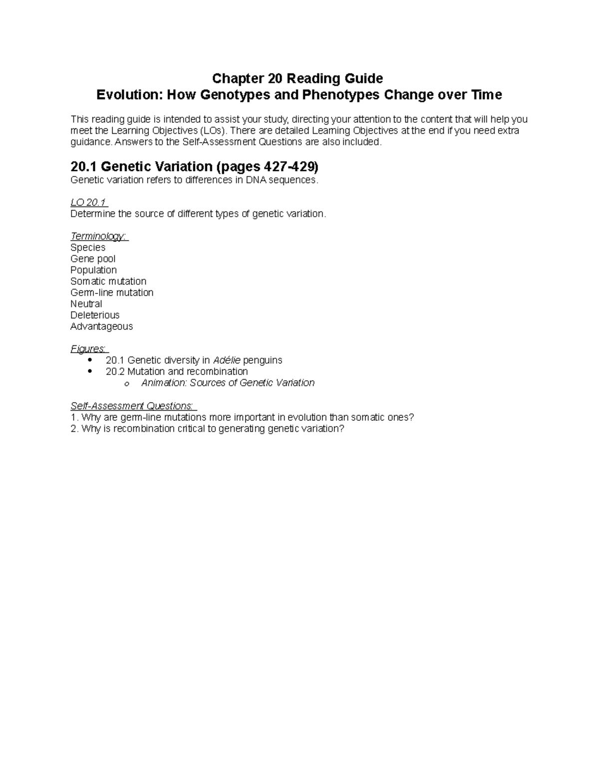 Study guide for Biol 1108 chapter 20 - Chapter 20 Reading Guide ...