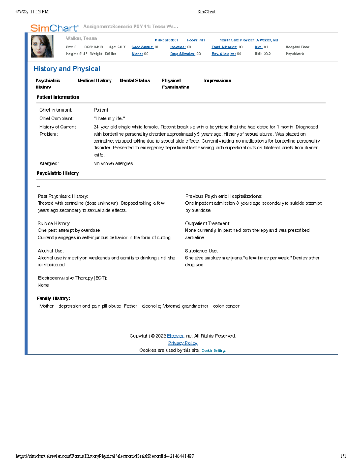 Sim 11 psych hx - Coursework from 2nd-3rd semester - 4/7/22, 11:13 PM ...