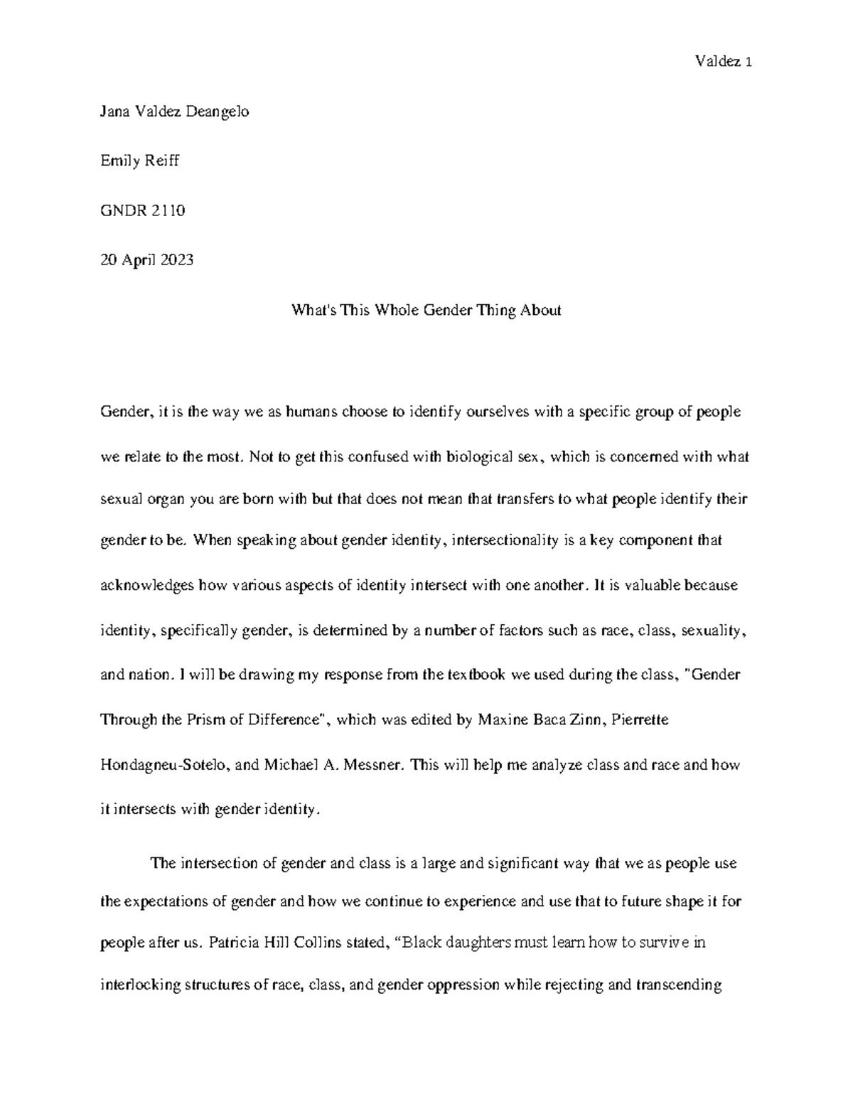 Midterm essay - engl - Jana Valdez Deangelo Emily Reiff GNDR 2110 20 ...